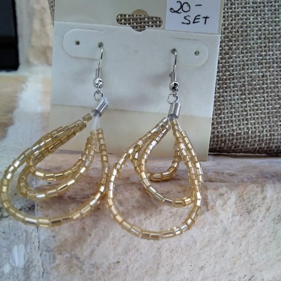 Jewelry | Nwot Gold Bugle Bead Knot Necklaceearrings | Poshmark